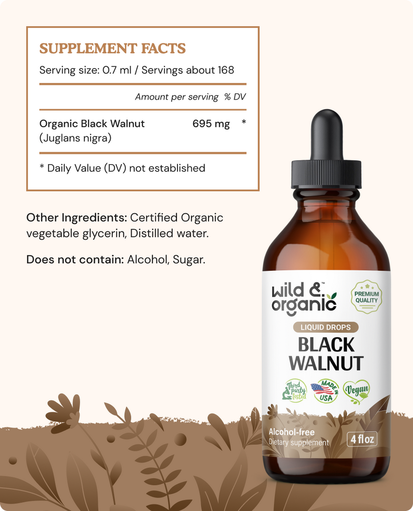 Black Walnut Tincture - 4 Fl. Oz. Bottle | Wild & Organic