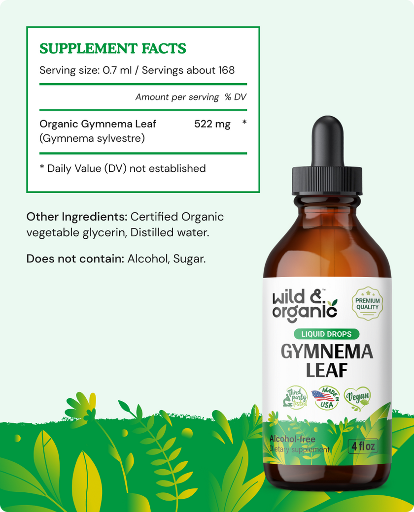 Gymnema Sylvestre Extract Tincture - 4 Fl. Oz. Bottle | Wild & Organic