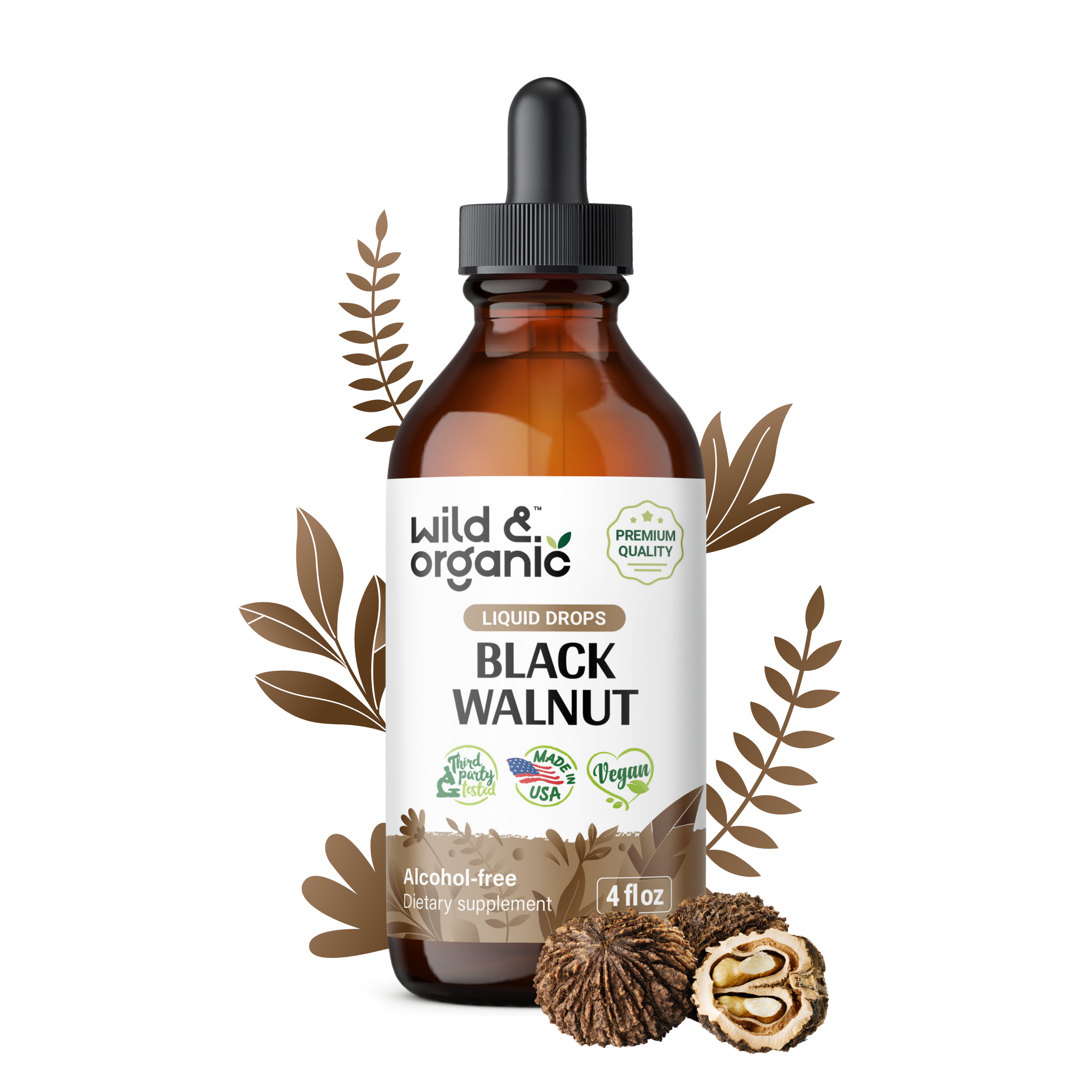 Black Walnut Tincture - 4 Fl. Oz. Bottle | Wild & Organic