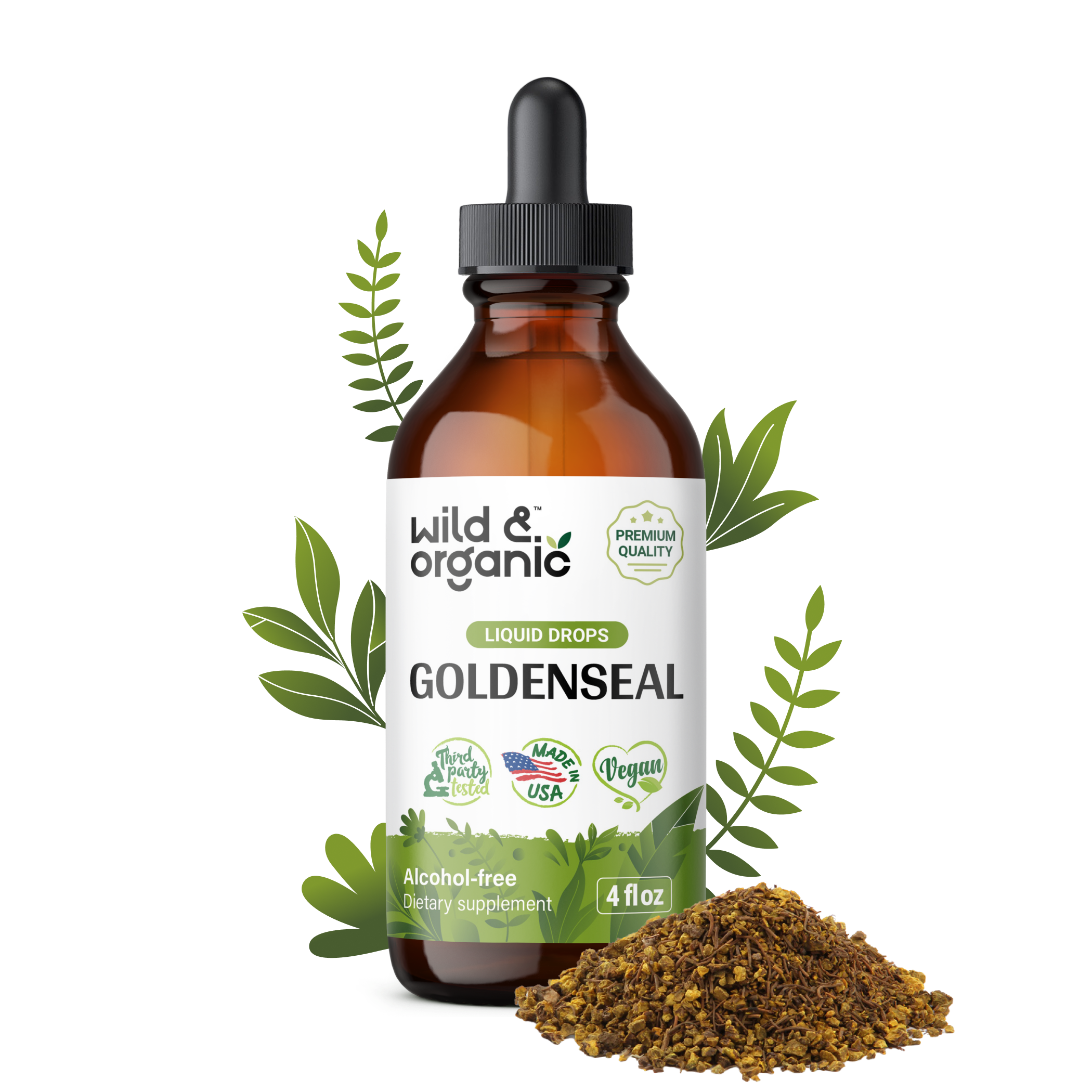 Liquid Goldenseal Supplement - 4 Fl. Oz. Bottle | Wild & Organic