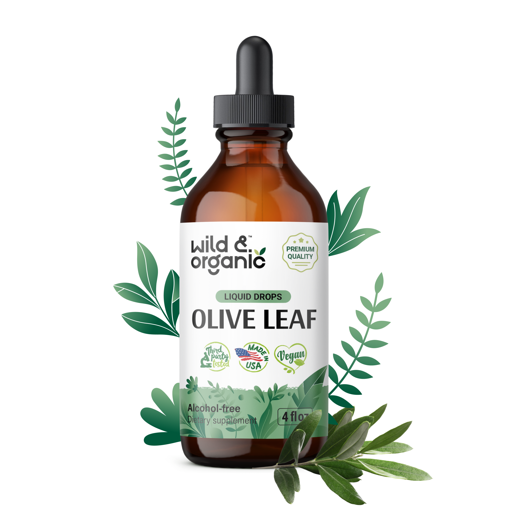 Olive Leaf Extract Supplement - 4 Fl. Oz. Bottle | Wild & Organic
