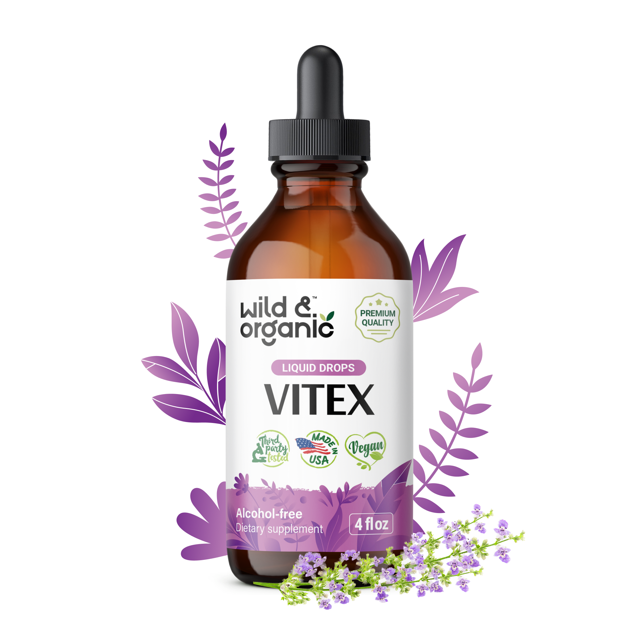 Liquid Vitex Supplement - 4 Fl. Oz. Bottle | Wild & Organic